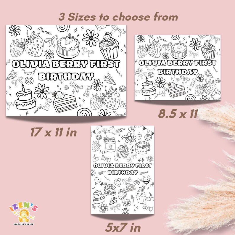 Editable Berry First Birthday Coloring Pages, Printable Berry 1st ...