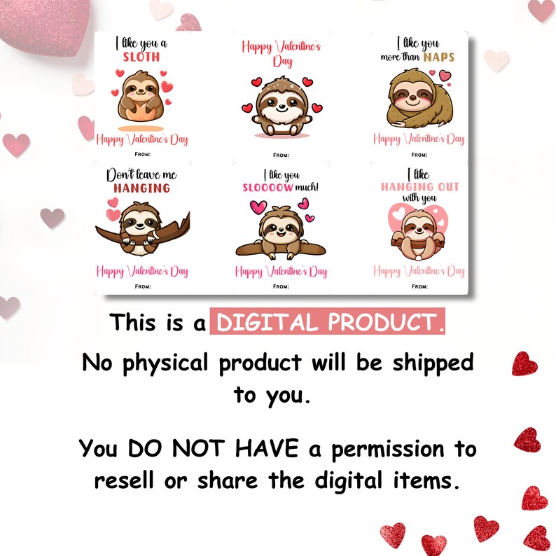 Printable Sloth Valentines Day Card, Student Valentine Card, Sloth Gift ...