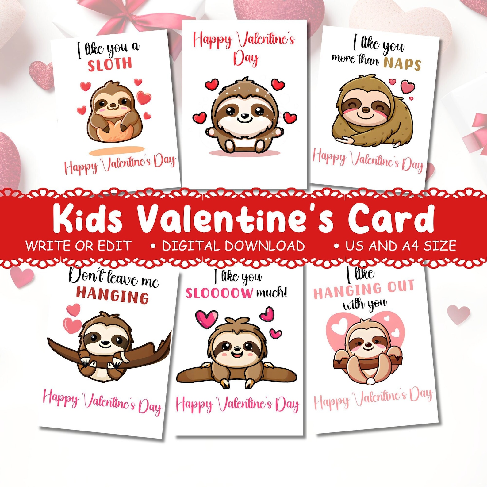 Printable Sloth Valentines Day Card, Student Valentine Card, Sloth Gift ...