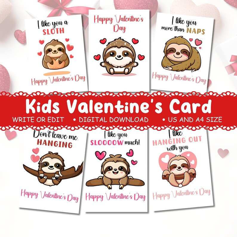 Printable Sloth Valentines Day Card, Student Valentine Card, Sloth Gift ...