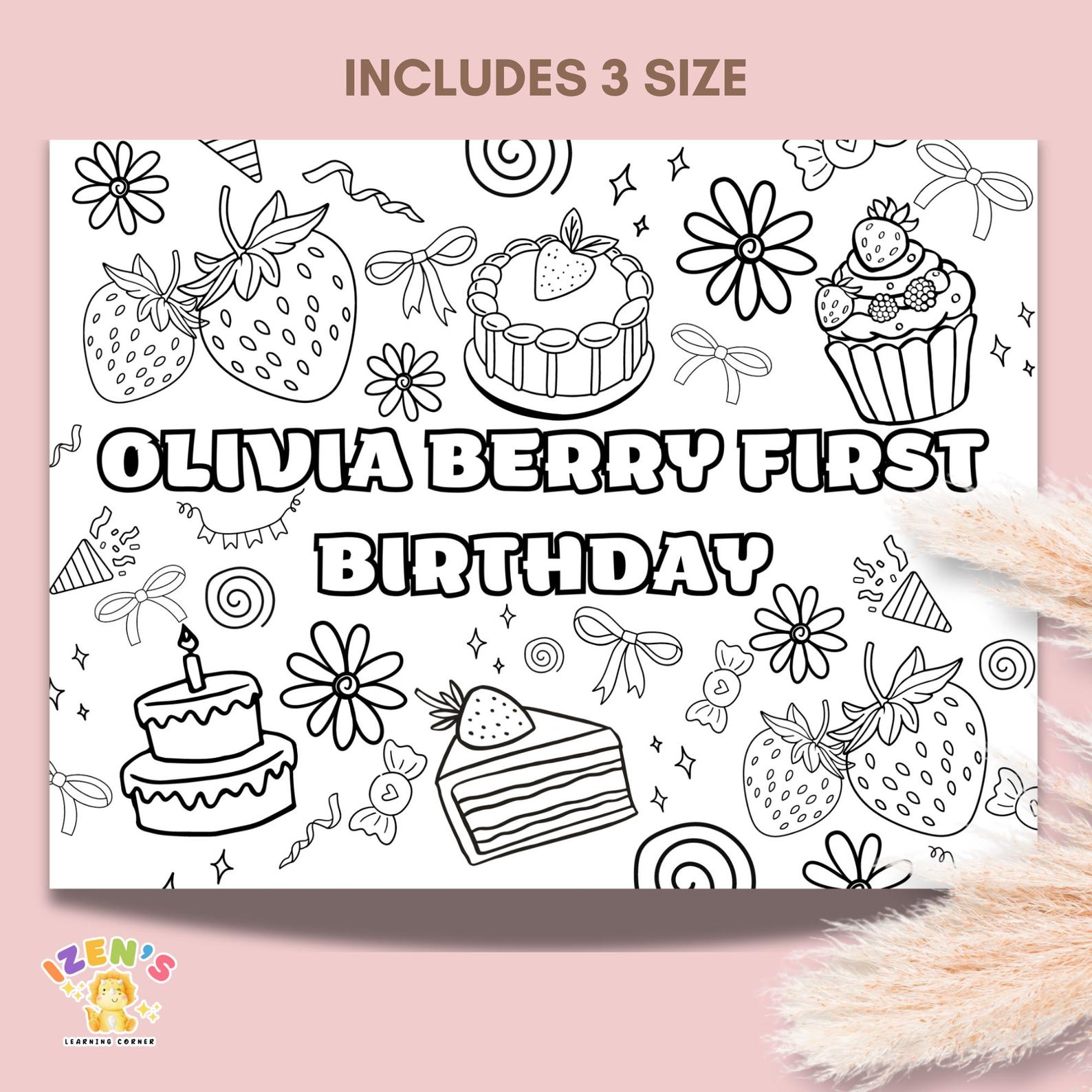 Editable Berry First Birthday Coloring Pages, Printable Berry 1st ...