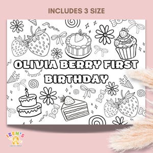 Editable Berry First Birthday Coloring Pages, Printable Berry 1st ...