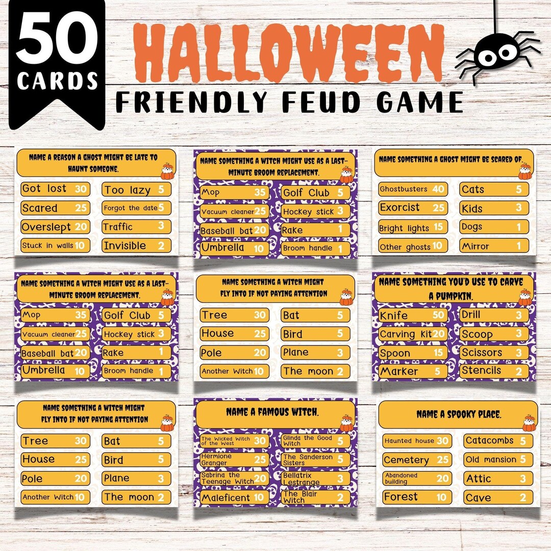 Halloween Friendly Feud Game Printable, Family Group Game, Virtual ...