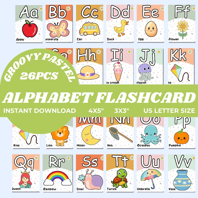 Alphabet Poster Card, Pastel Groovy Letters Flashcard Set, Engaging ...