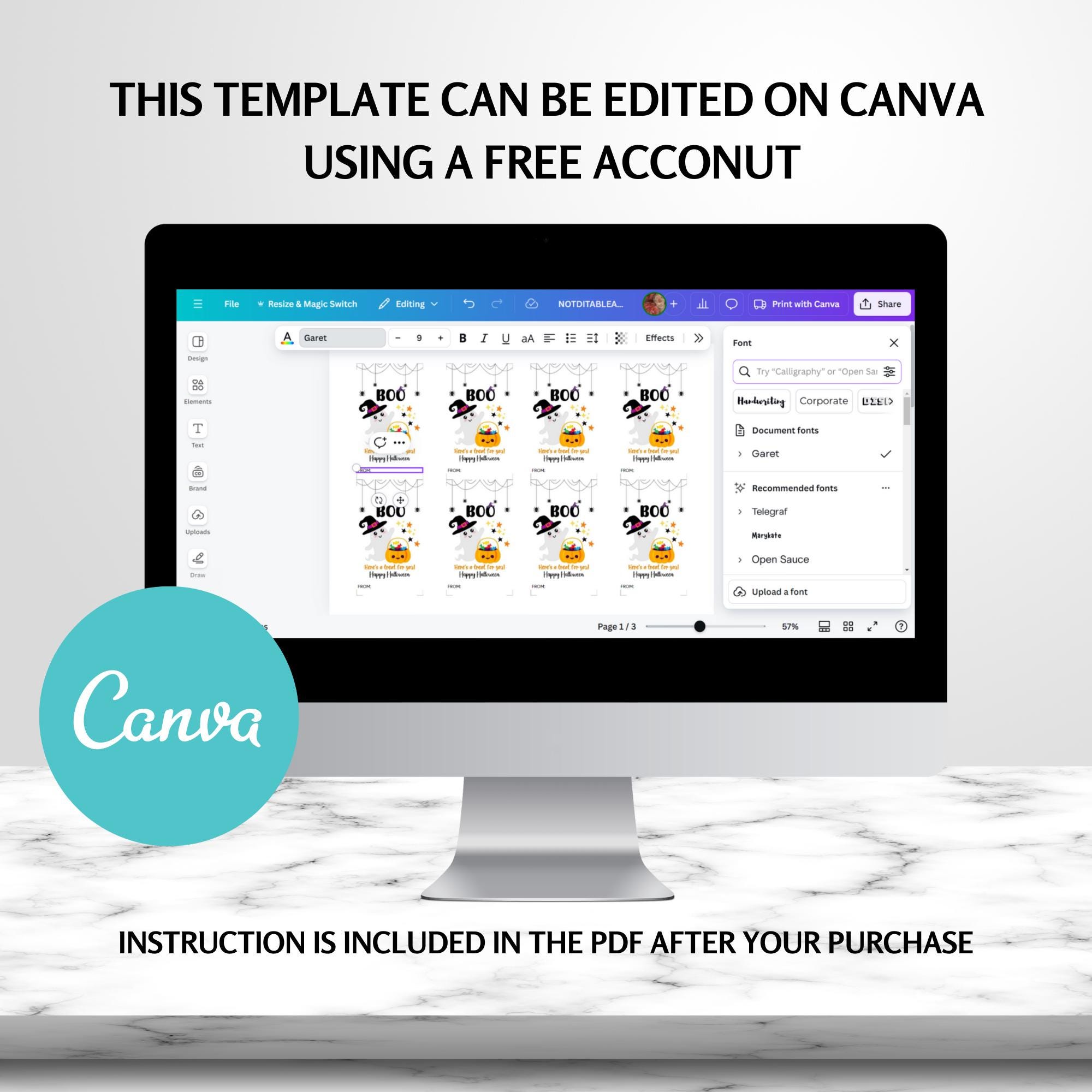 EDITABLE Retro Cute Ghost Halloween Favor Tag, Boho Boo Basket Tag ...