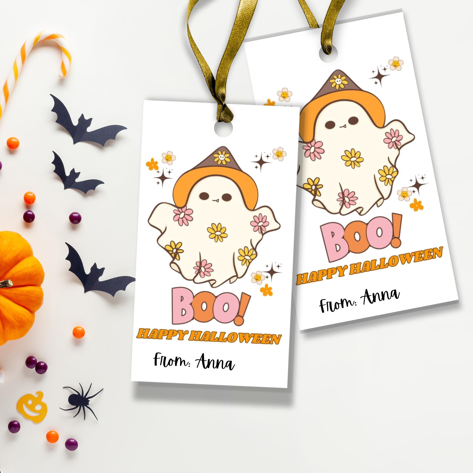 EDITABLE Retro Cute Ghost Halloween Favor Tag, Boho Boo Basket Tag ...