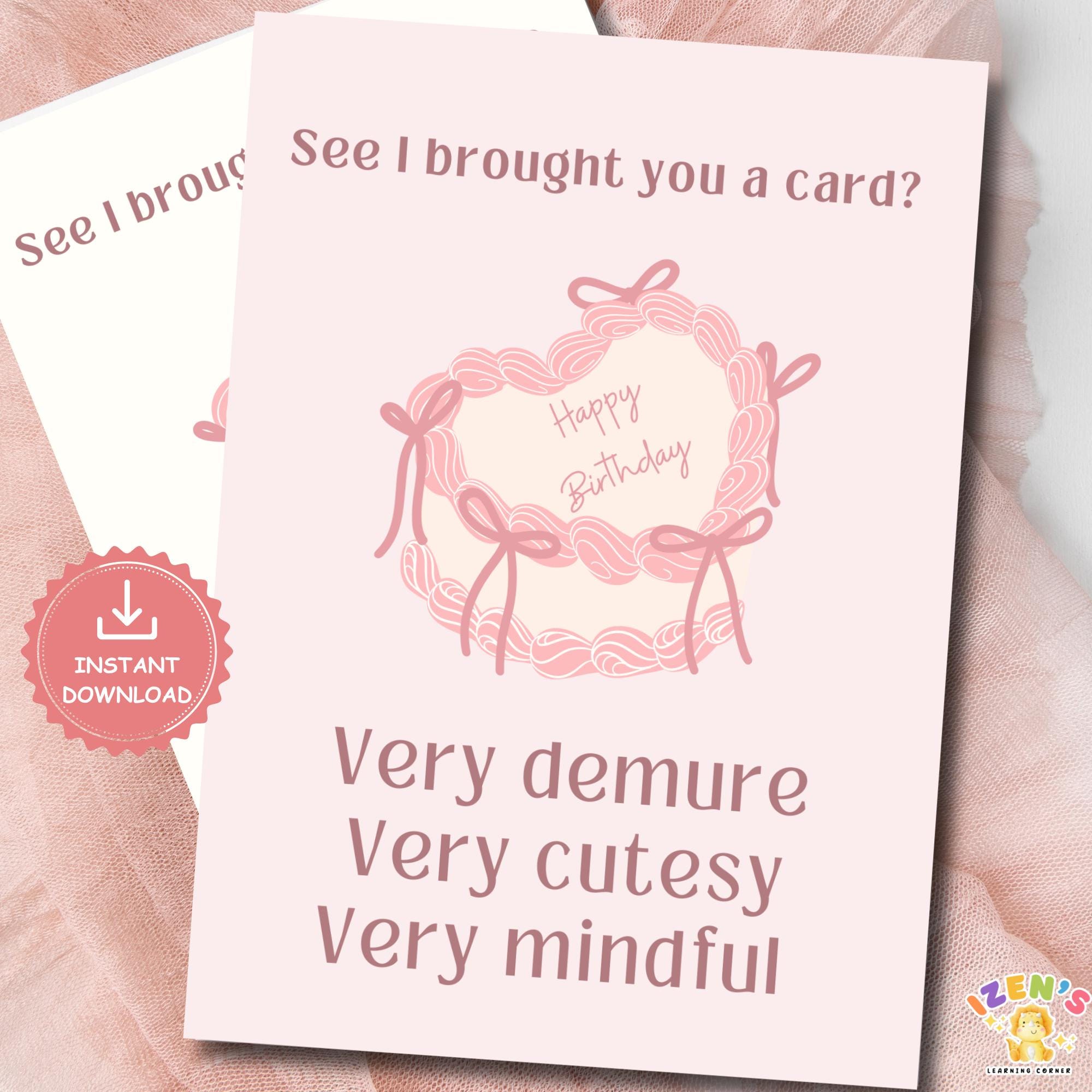 Demure Birthday Card Printable, Vintage Cake Hand Lettered Card, Funny ...