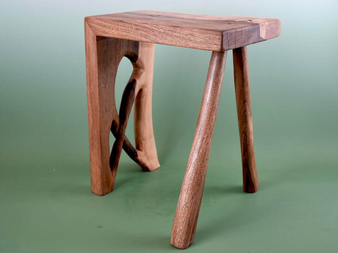 X Stool, Carved Walnut Wood Stool, Handmade Art Furniture, Step Stool ...
