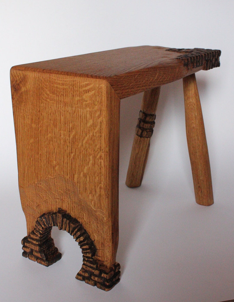 Hand Carved Oak Stool: Moon Gate Design, Step Stool or Plant Stand - Etsy
