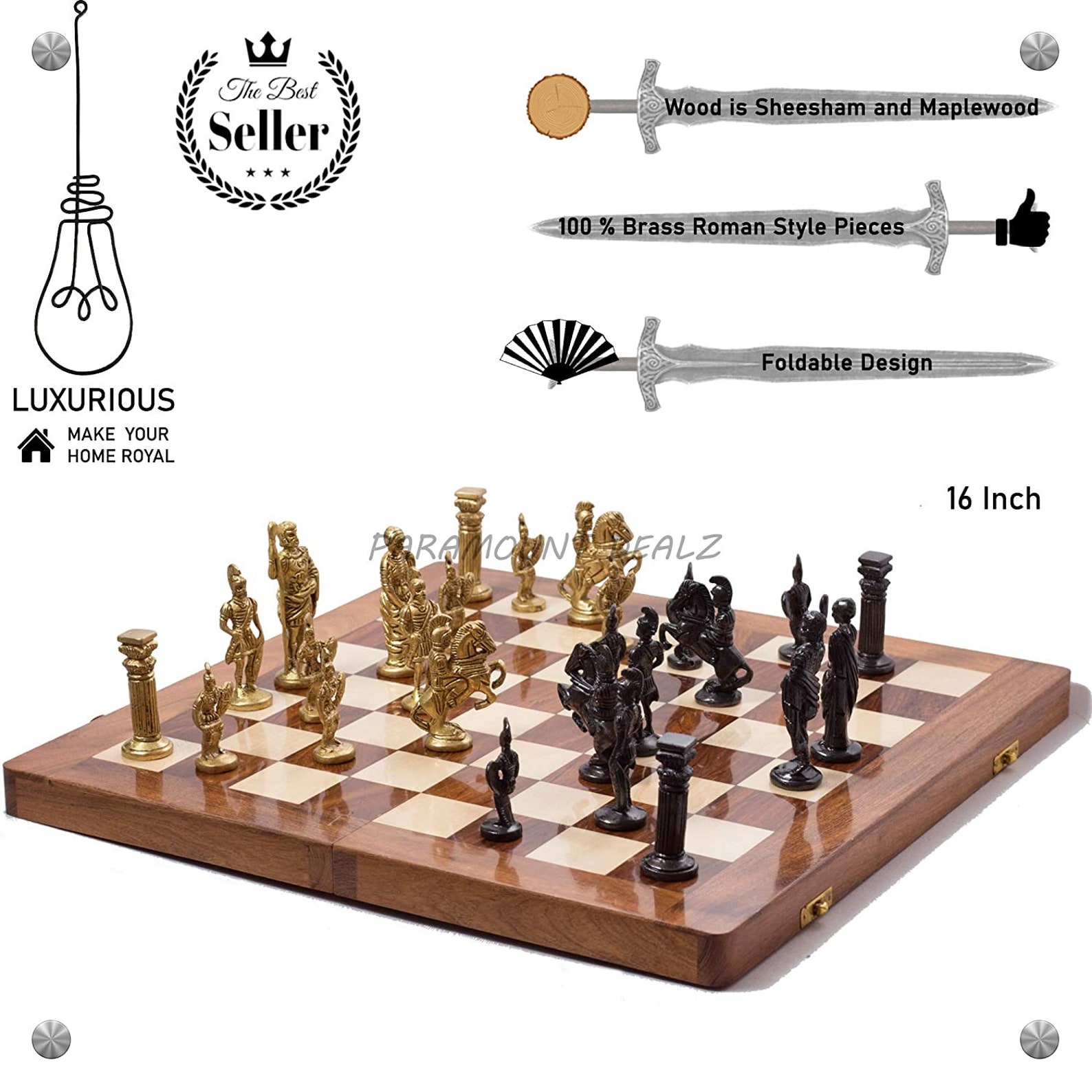 Roman Figure Premium Chess Set with Brass Pieces 16 Inch | Etsy