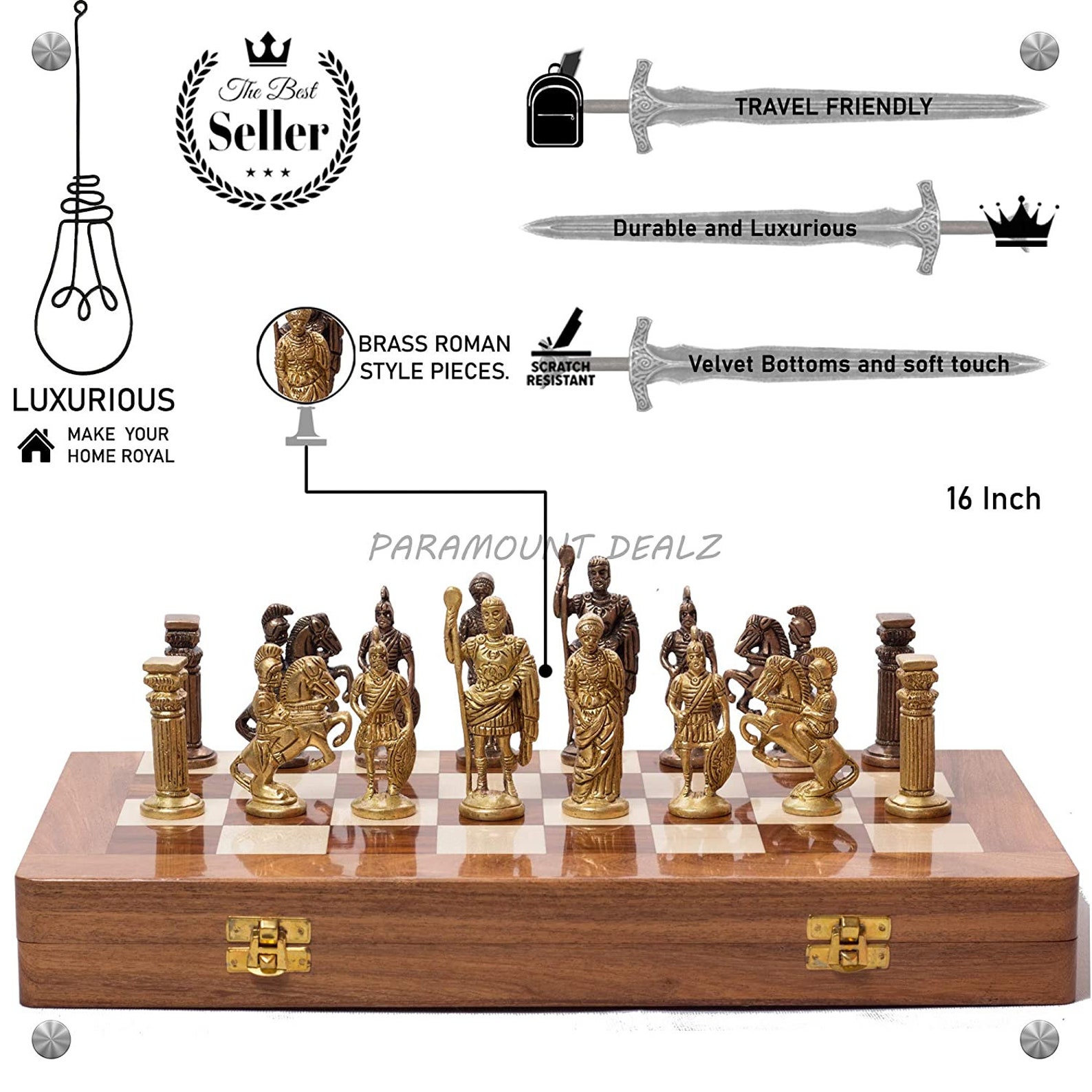 Roman Figure Premium Chess Set with Brass Pieces 16 Inch | Etsy