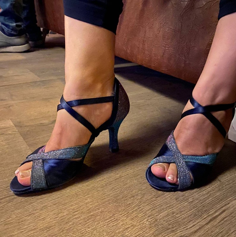 Navy Blue Satin Latin Tango Shoes.salsa Shoes.bachata - Etsy