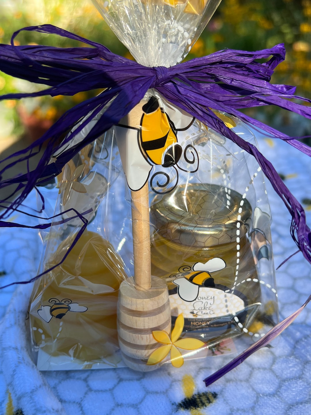 Bee Gift Bag: Raw Honey, Beeswax Candle & Honey Dipper - Etsy