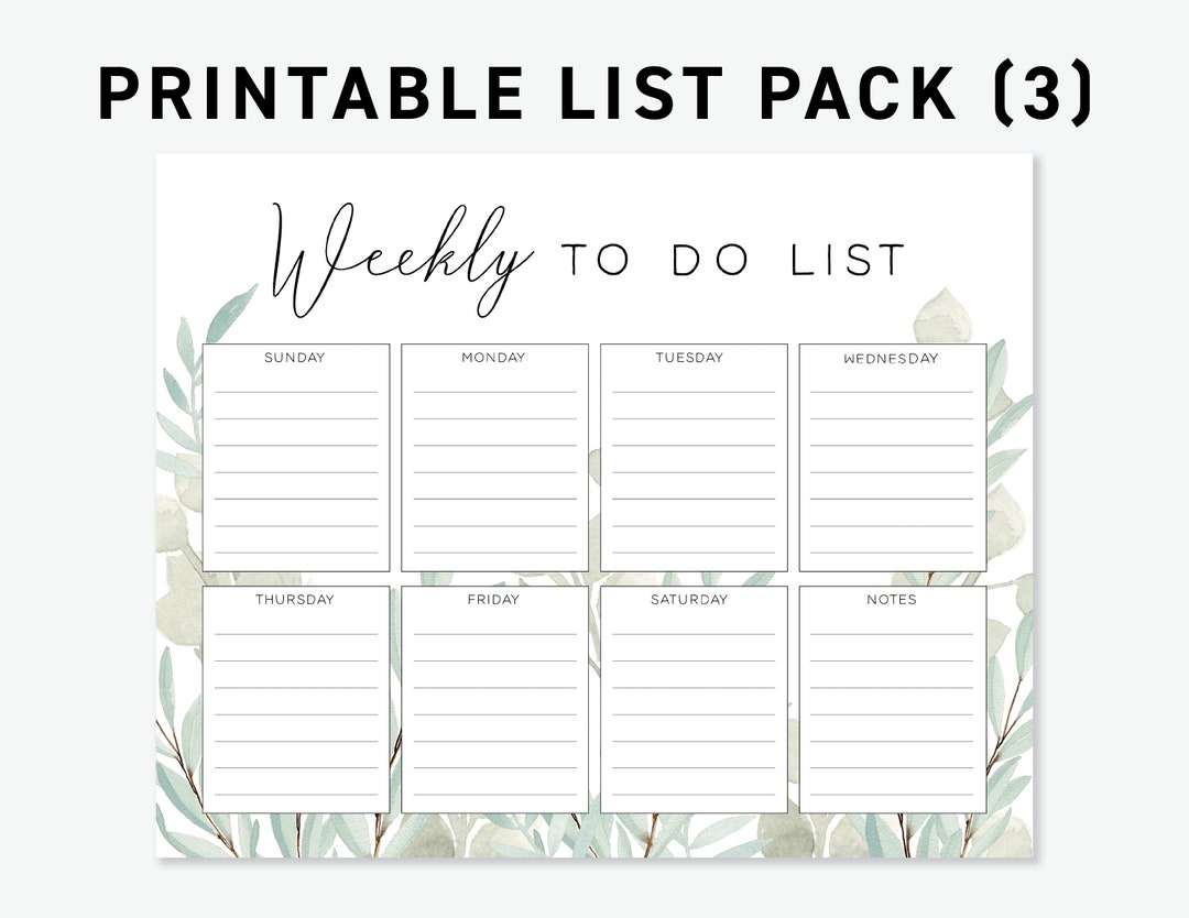 Printable List 3 Pack | Digital Download | Green Foliage to Do List - Etsy