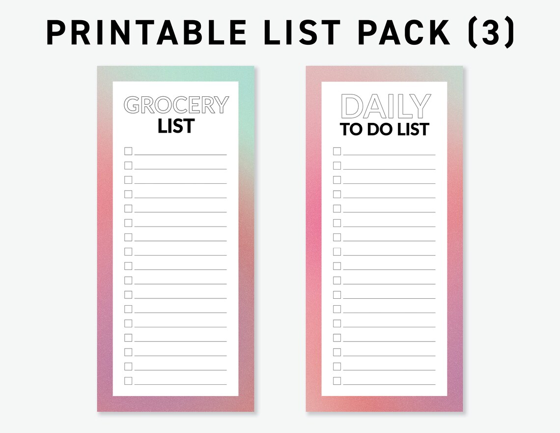 Printable List 3 Pack Digital Download Color Gradient to - Etsy