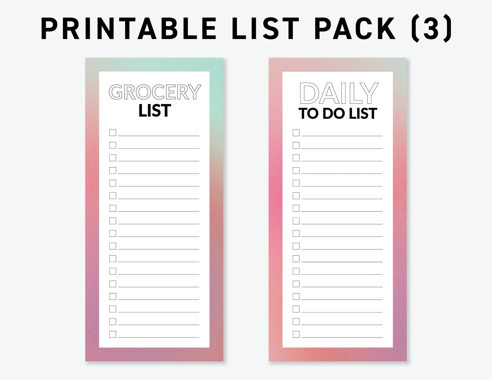 Printable List 3 Pack | Digital Download | Color Gradient to Do List - Etsy