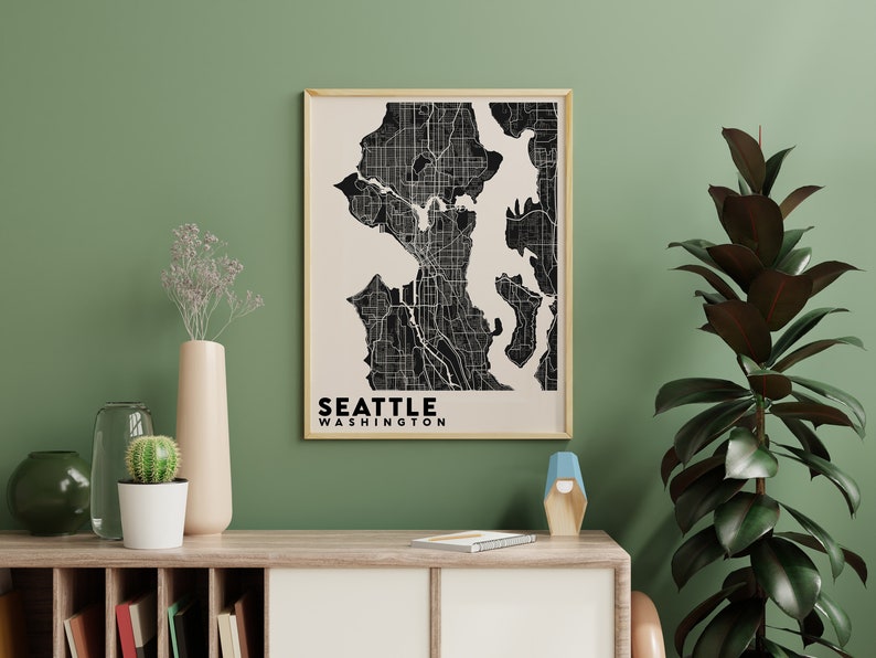 Seattle WA Map Home Town Map City Map Digital Download - Etsy