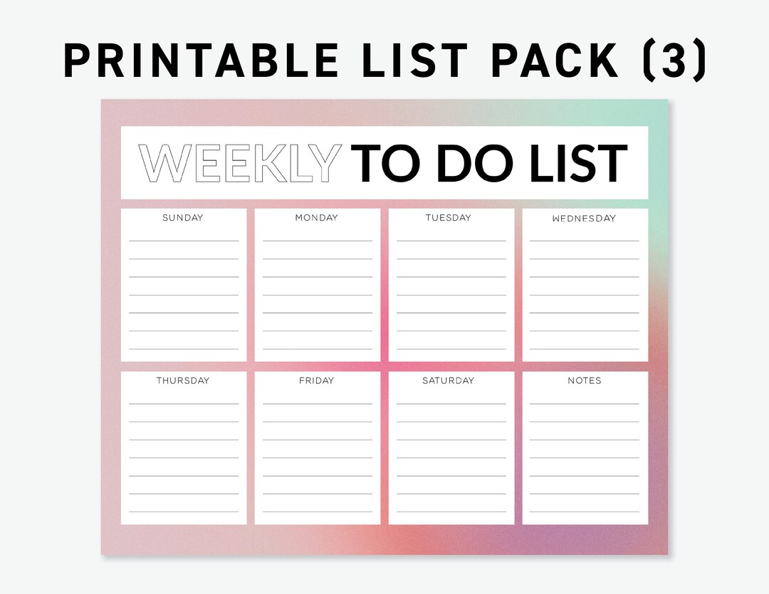 Printable List 3 Pack | Digital Download | Color Gradient to Do List - Etsy