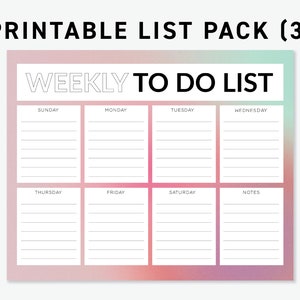 Printable List 3 Pack | Digital Download | Color Gradient to Do List - Etsy