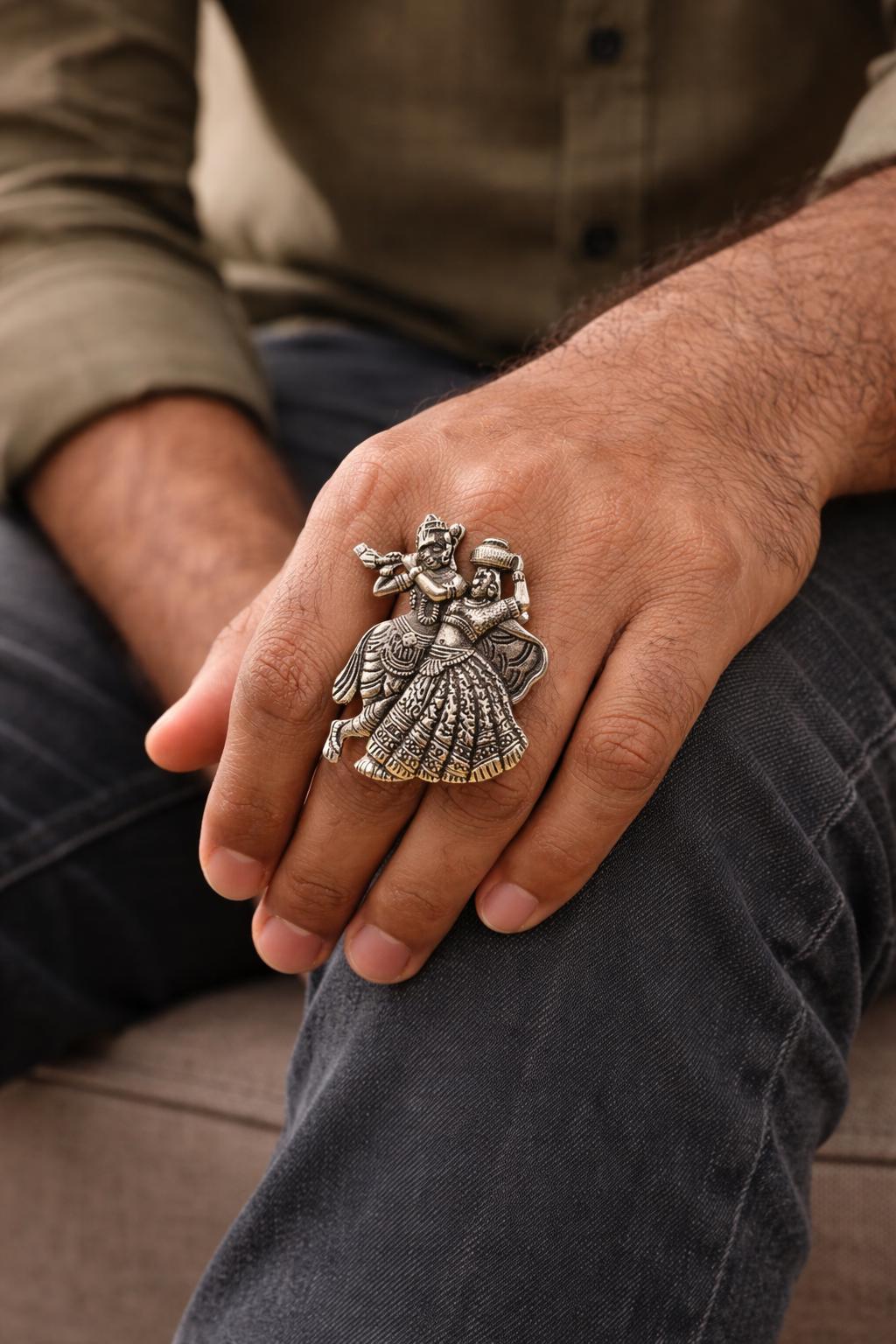 Oxidised Silver Radha Krishna Ring, Rings for Men, Women and Girls ...