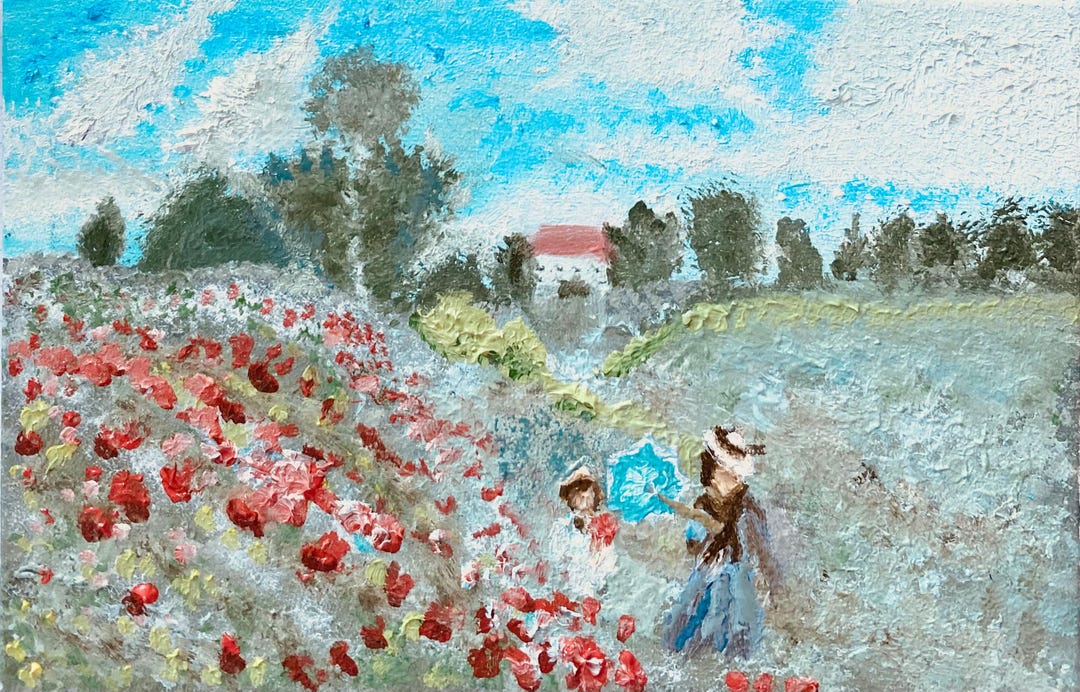 Monet Poppies Field Miniature Oil Painting With Easel - Etsy