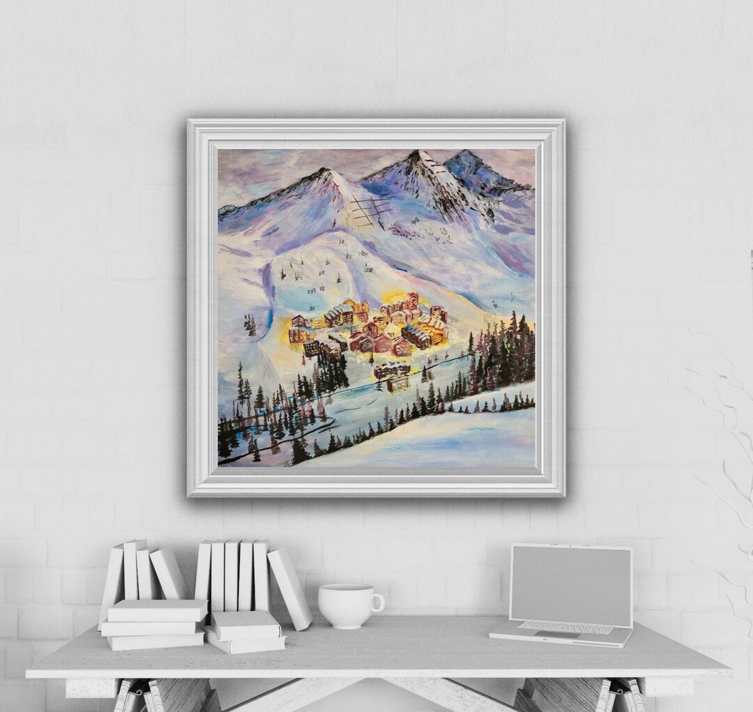 Austrian Mountain Village Alpine Snowscape Winter Landscape Original ...