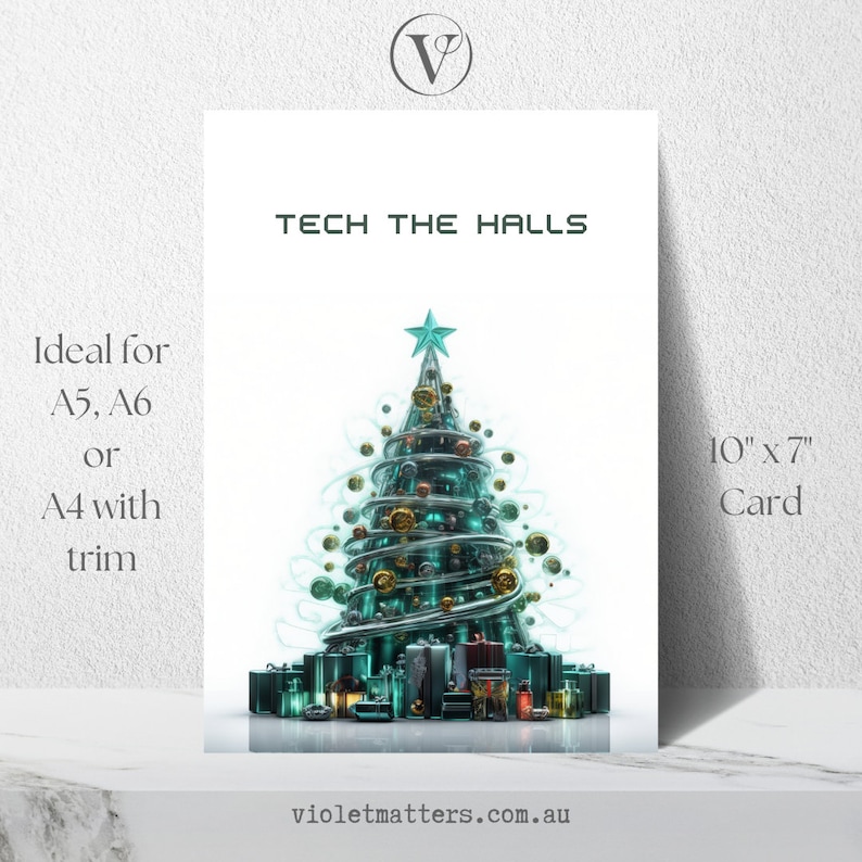 Futuristic Tech Style Printable Christmas Tree Card A5 Size - Etsy