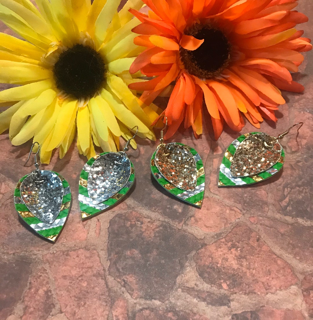 Faux Leather Layered 1 75 Leaf Earrings Gold Silver Etsy