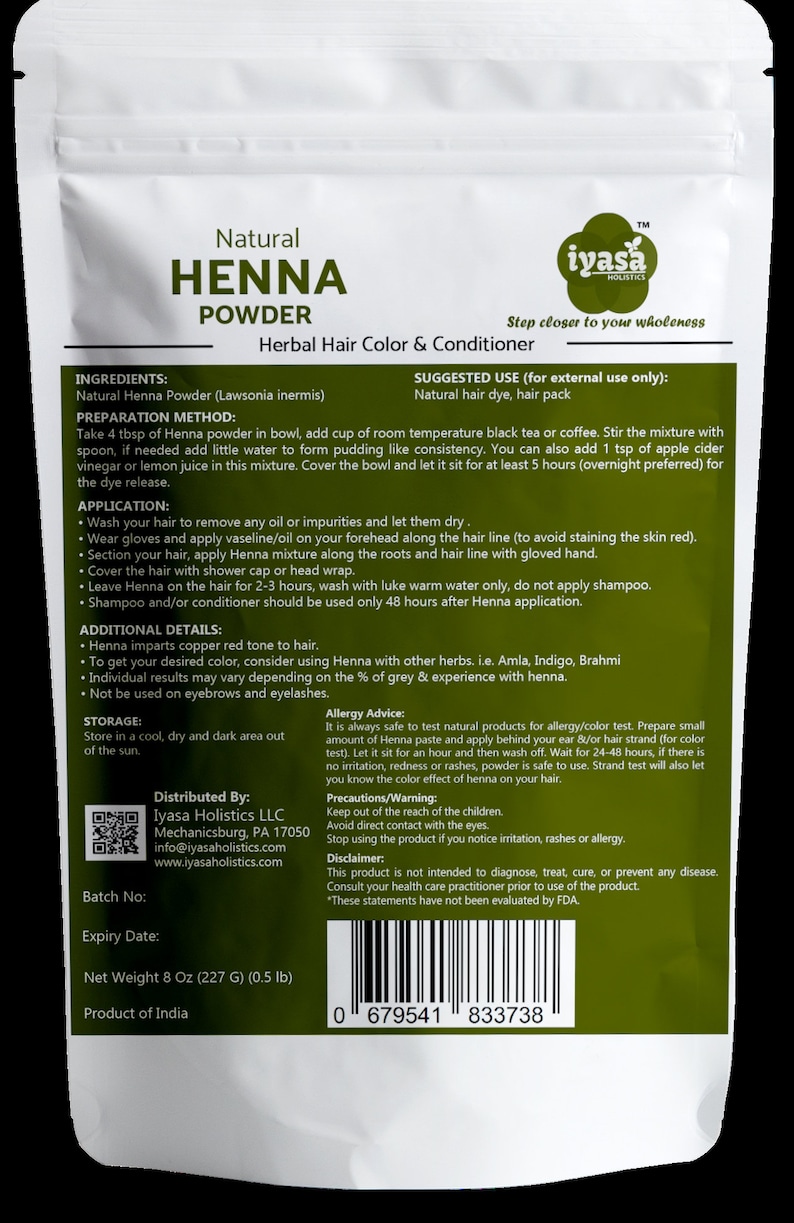 Natural Henna Powder, Lawsonia Inermis , Natural Hair Color Dye ...