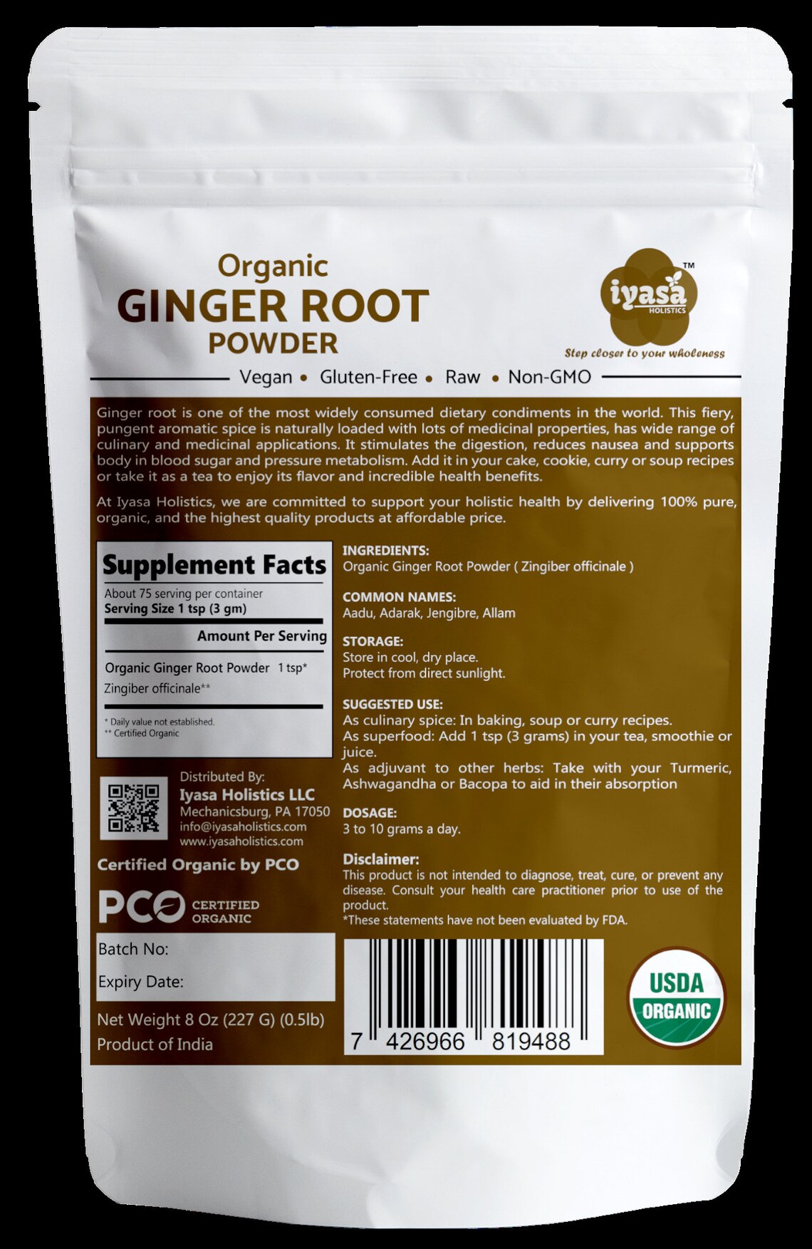Organic Ginger Root Powder, Spicy Flavor (8/16 Oz) - Etsy