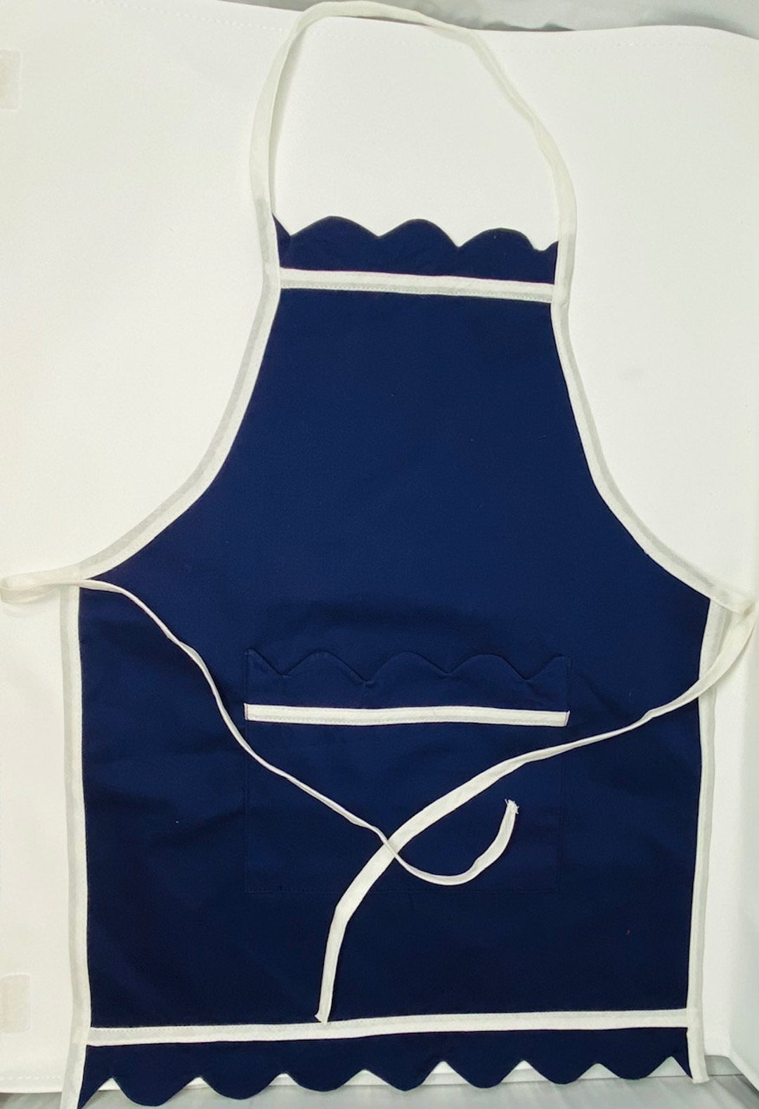 Navy Blue Apron With White Piping and Scallops - Etsy
