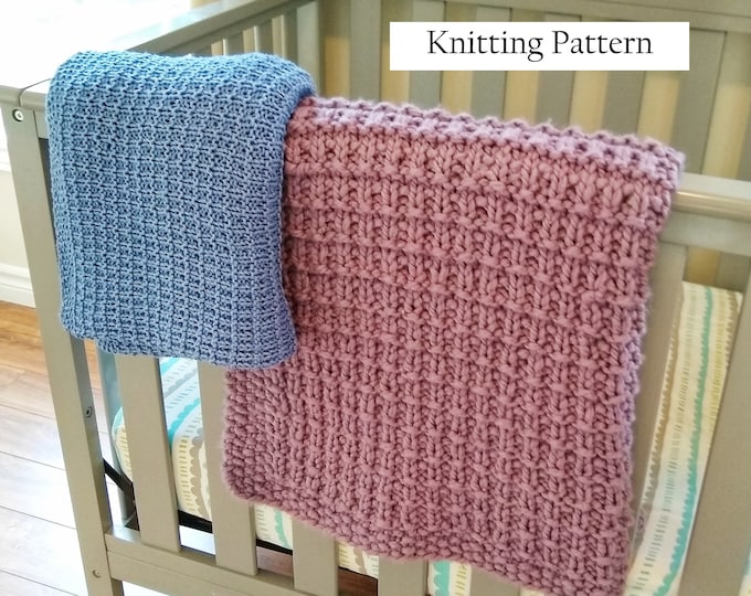 Reversible Baby Blanket KNITTING PATTERN Double Basket Weave Blanket ...