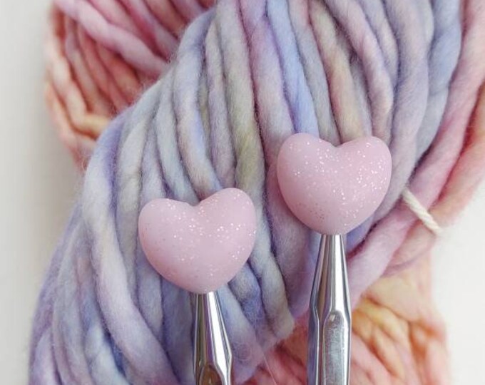 Light Pink Sparkly Heart Knitting Needle Stitch Stoppers. Needle ...
