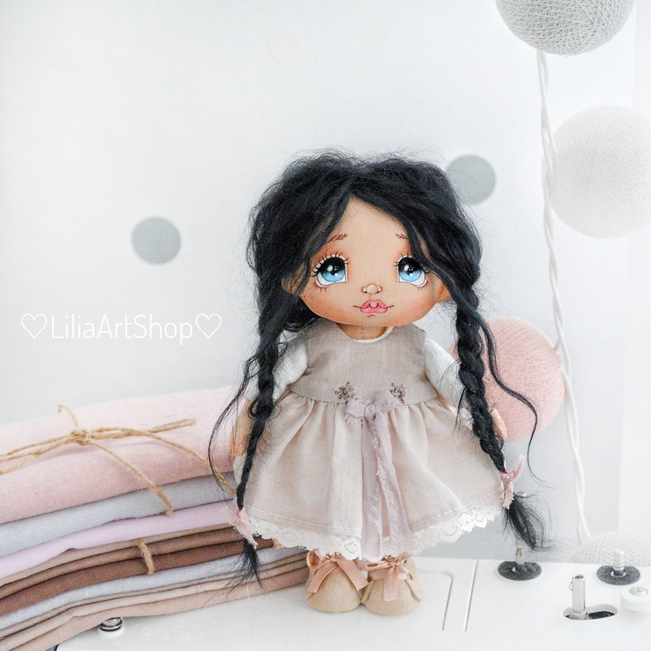 Cloth Doll Personalized Doll Black Wavy Hair Tilda Doll Soft | Etsy