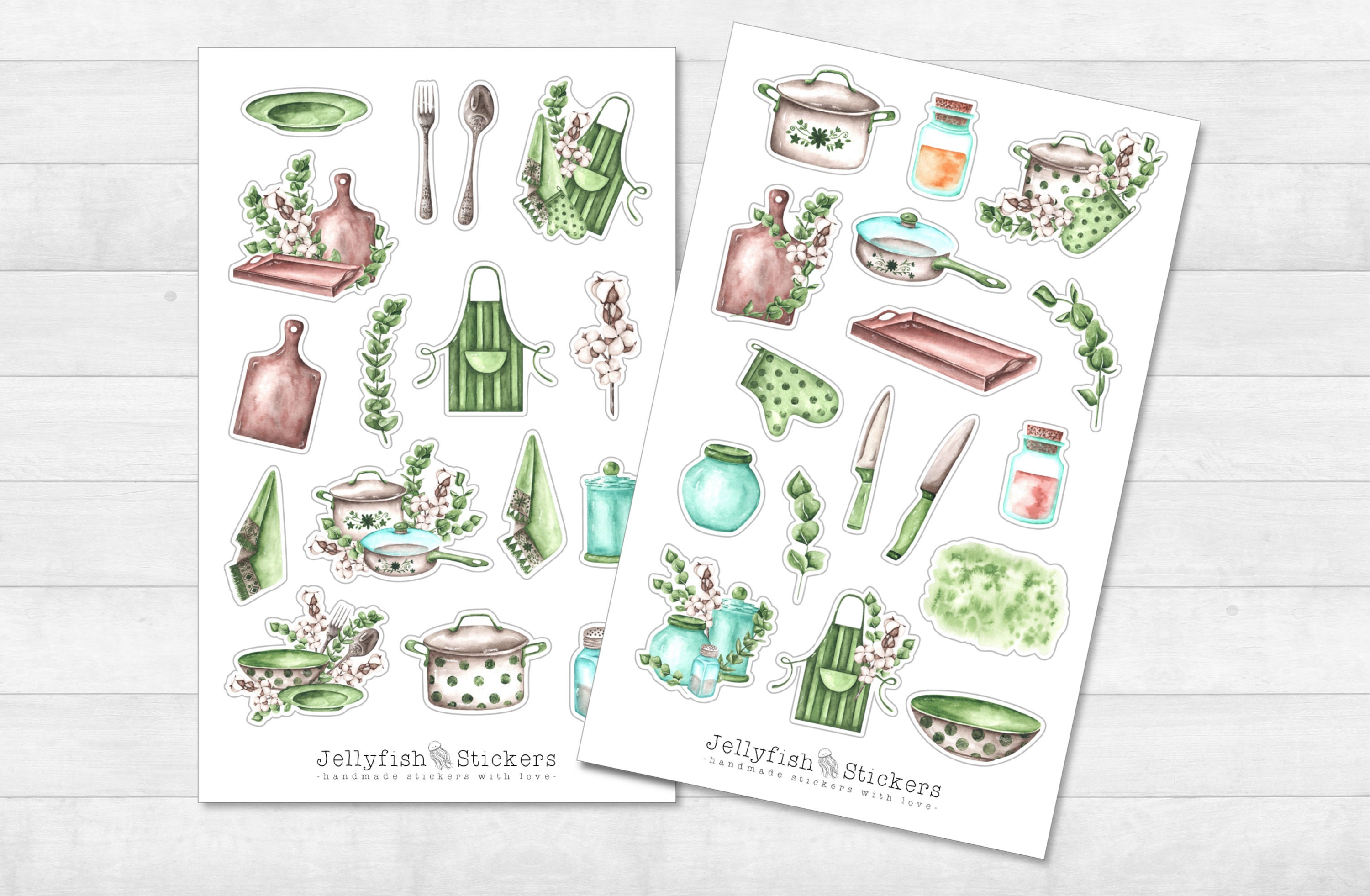 Green Kitchen Sticker Set - Cookbook Stickers, Journal Stickers ...