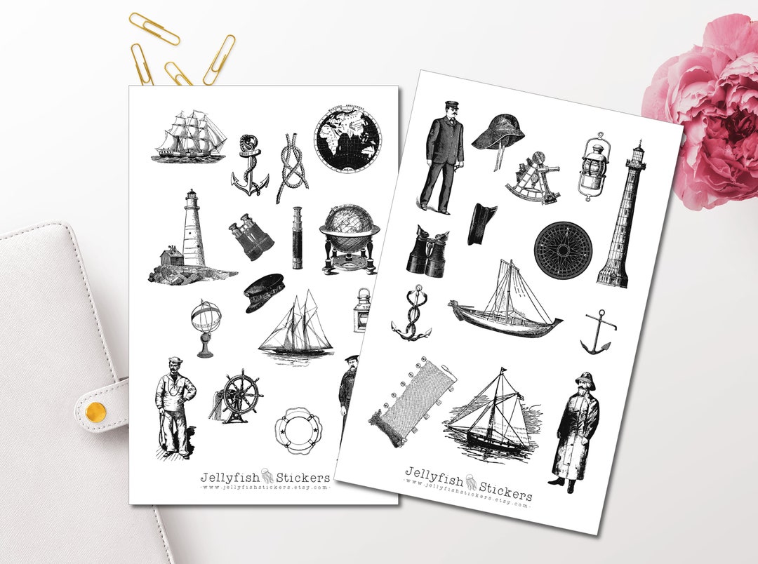 Vintage Nautical Sticker Set Vintage Stickers, Journal Stickers ...