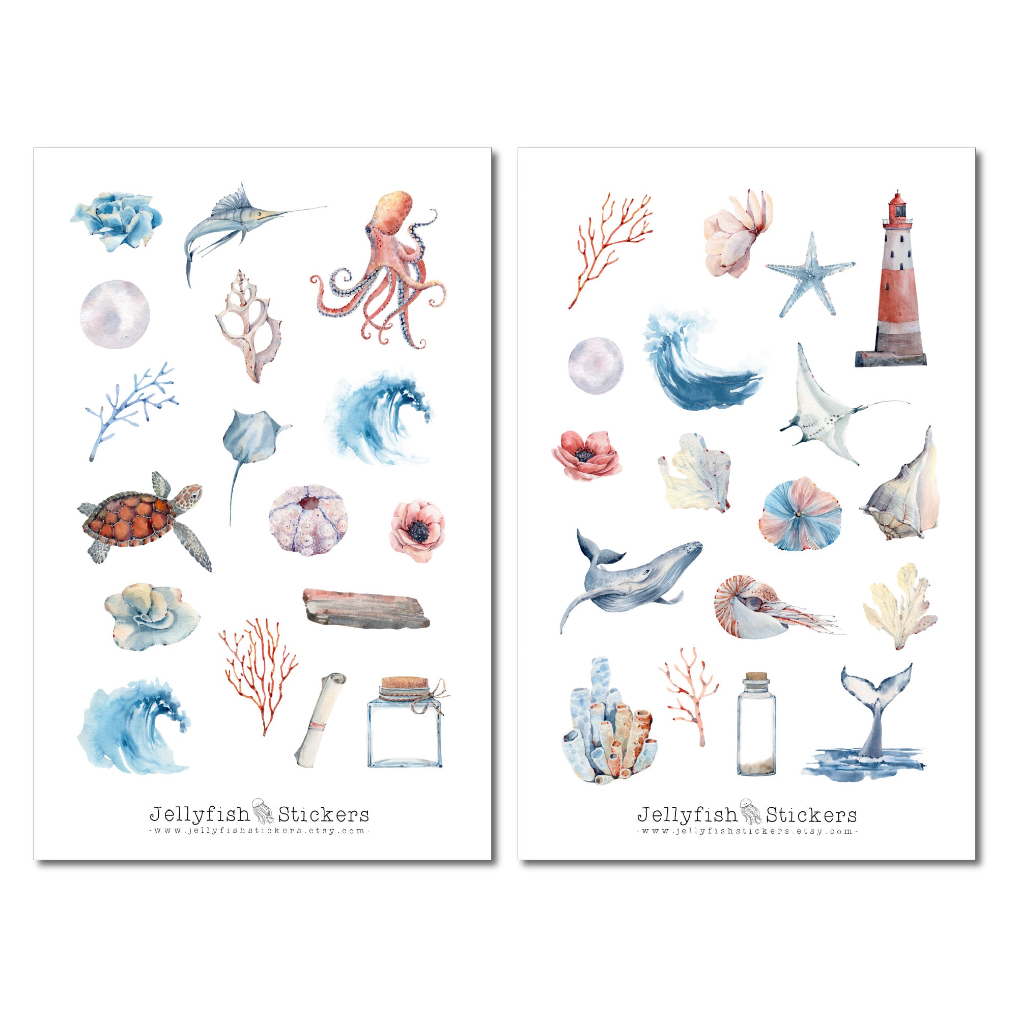 Maritim Watercolor Sticker Set Aufkleber Meer Journal | Etsy