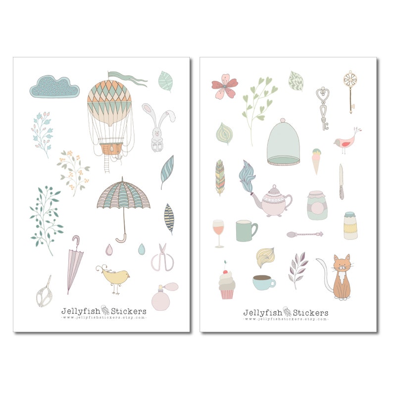 Retro Pastel Sticker Set Sticker Animals Sticker Coffee | Etsy