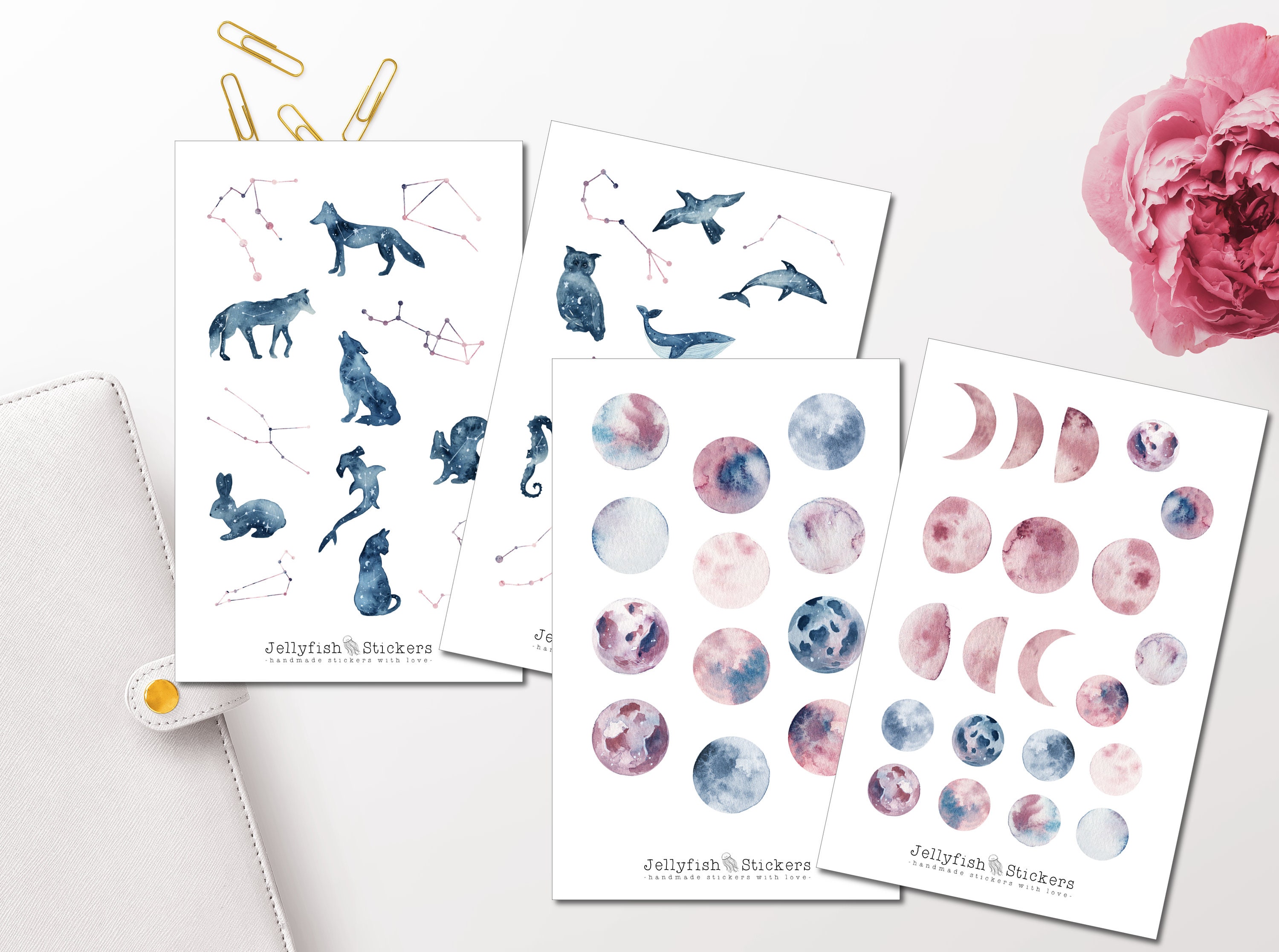 Moons and Animals Sticker Set Journal Stickers Stickers - Etsy