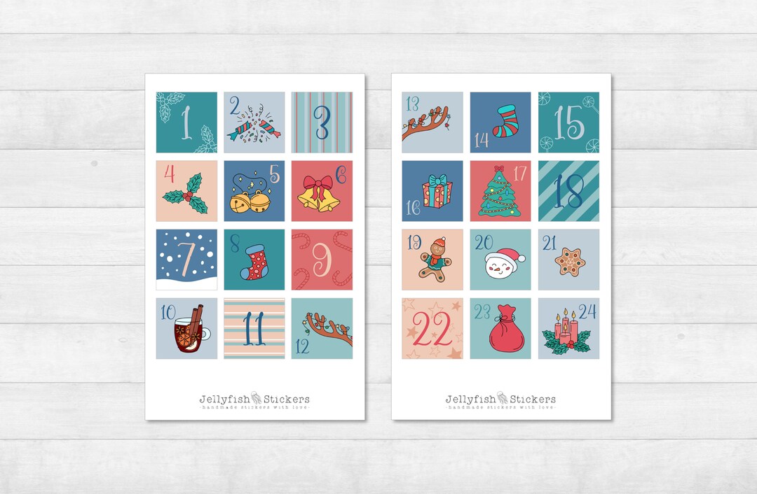 Advent Calendar Number Sticker Set - Journal Stickers, Stickers ...