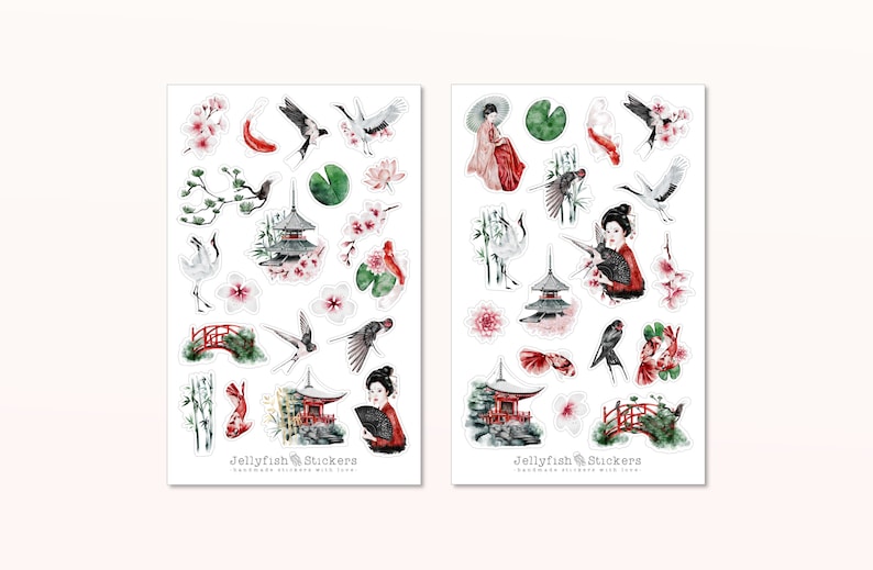 Japan Sticker Set - Stickers, Journal, Geisha, Crane, Asia, Woman, Girl ...