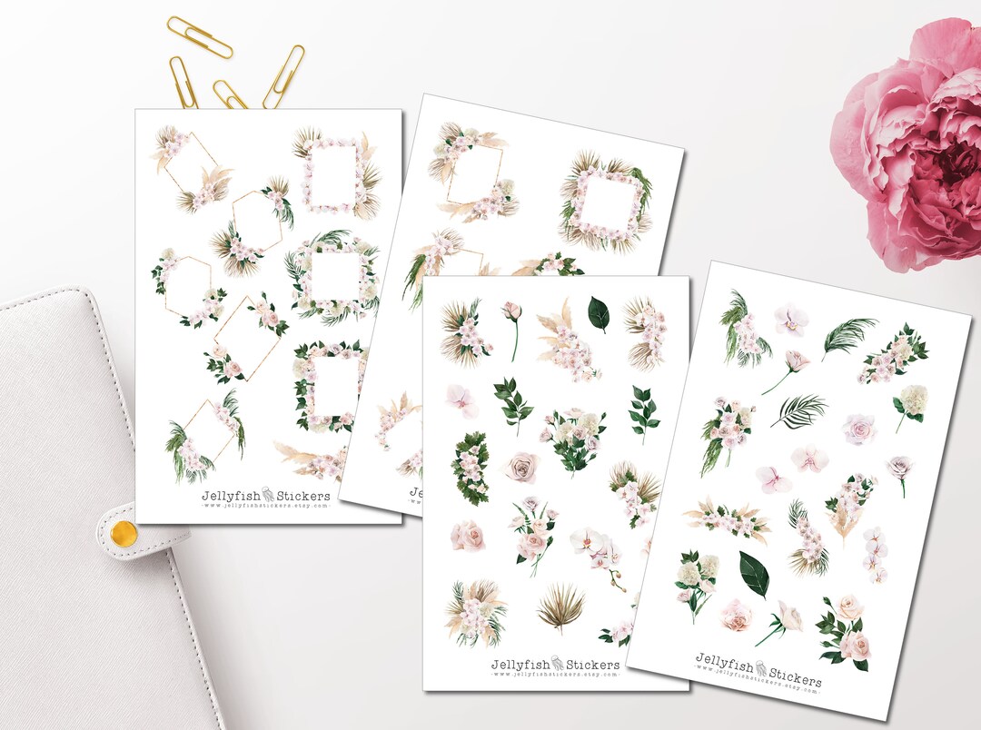 Flowers Beige Sticker Set Stickers Flowers Journal Stickers Floral ...