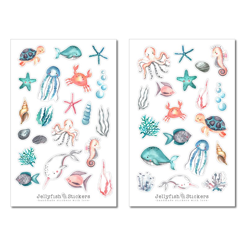 Cute Sea Creatures Sticker Set - Sea Stickers, Maritime Stickers ...