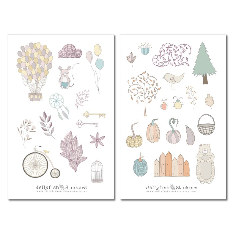 Retro Pastel Sticker Set Sticker Animals Sticker Coffee | Etsy