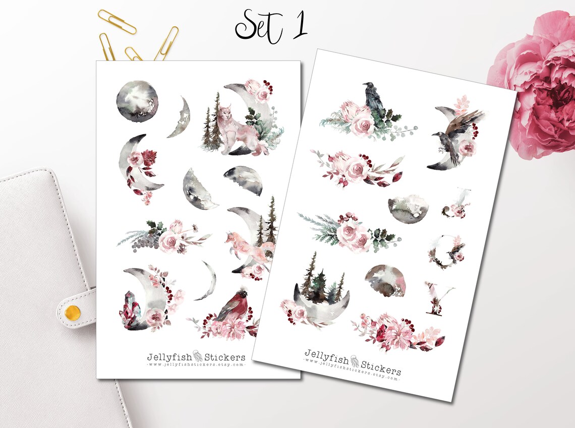 Forest and Moon Sticker Set Sticker Journal Sticker Planer | Etsy