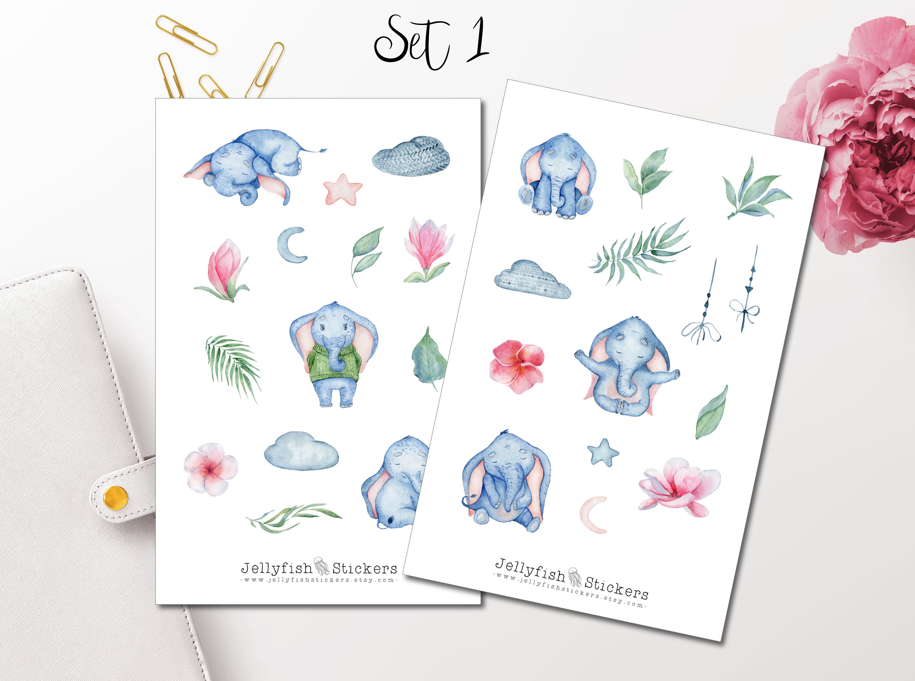 Cute Elephant Sticker Set Journal Sticker Planner Sticker - Etsy