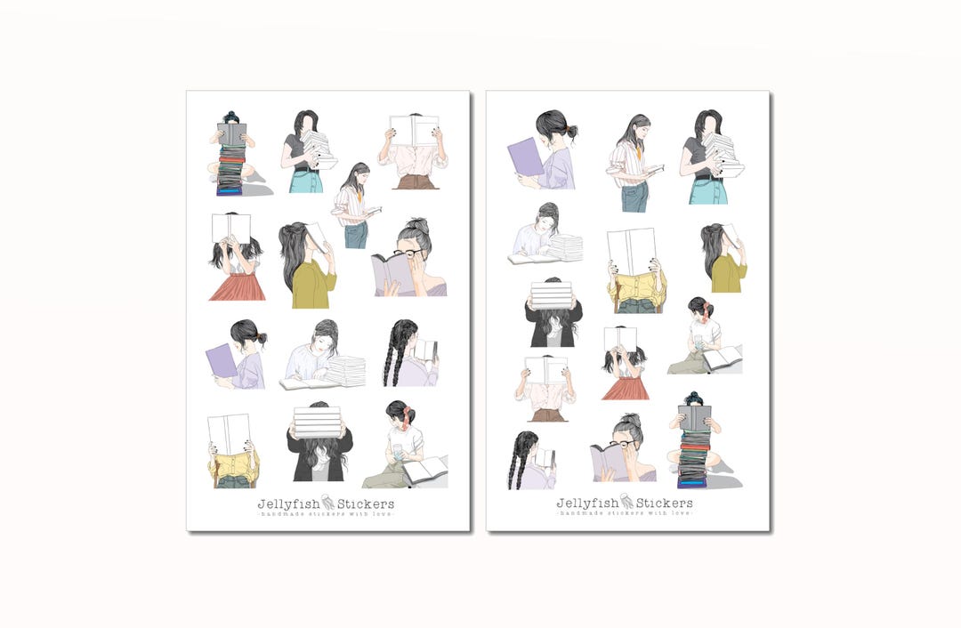 Mädchen Bücher Sticker Set - Aufkleber, Journal Sticker, Planer Sticker ...