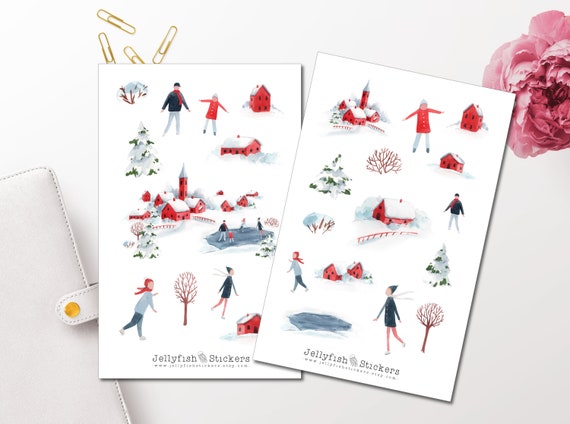 Winter Ice Skating Sticker Set Journal Stickers Planner | Etsy