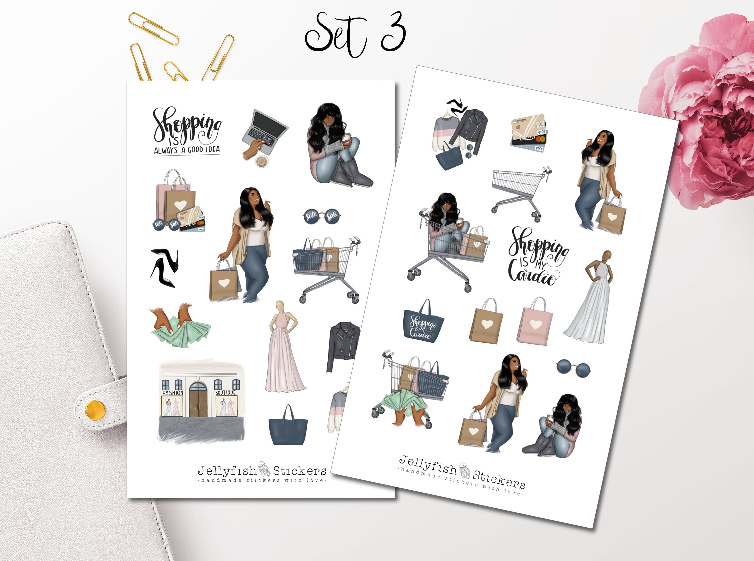 Girls Shopping Sticker Set - Journal Sticker Planner Sticker Girls ...