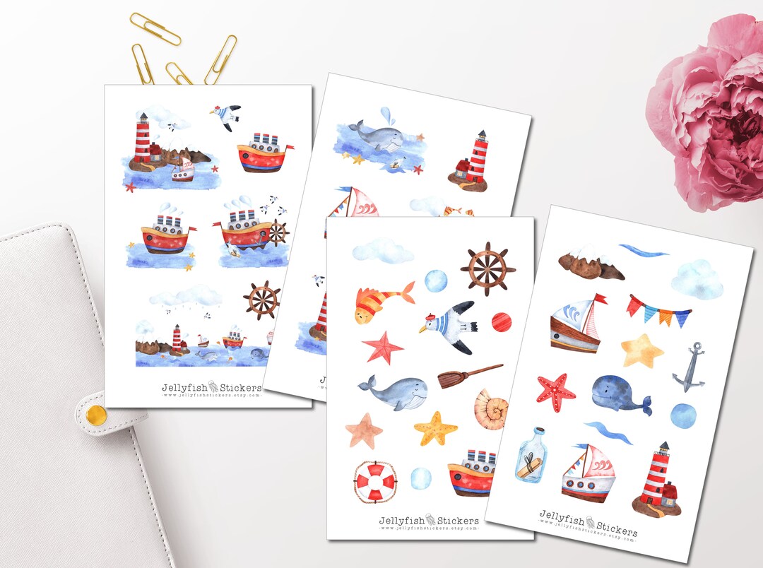Maritim Watercolor Cute Sticker Set Sticker Sea Journal Sticker Sticker ...